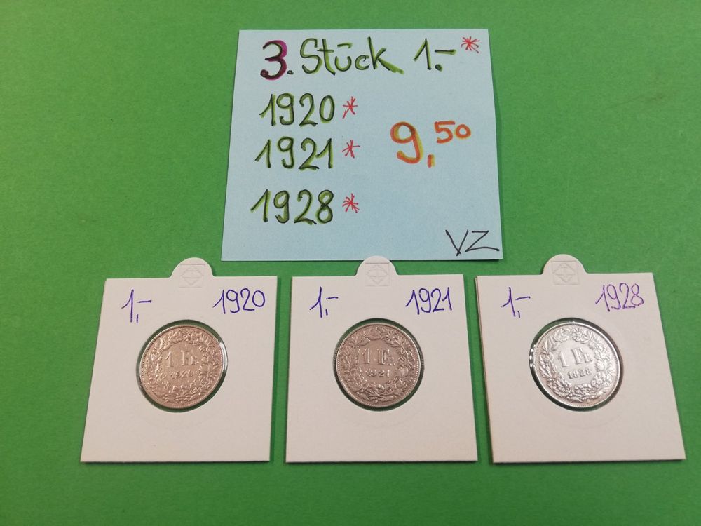 Schweizer Silbermünzen 3x 1FR.1920/ 21/ 28 TOP! (Gebraucht) in Engi für CHF 8.5 – mit Lieferung ...