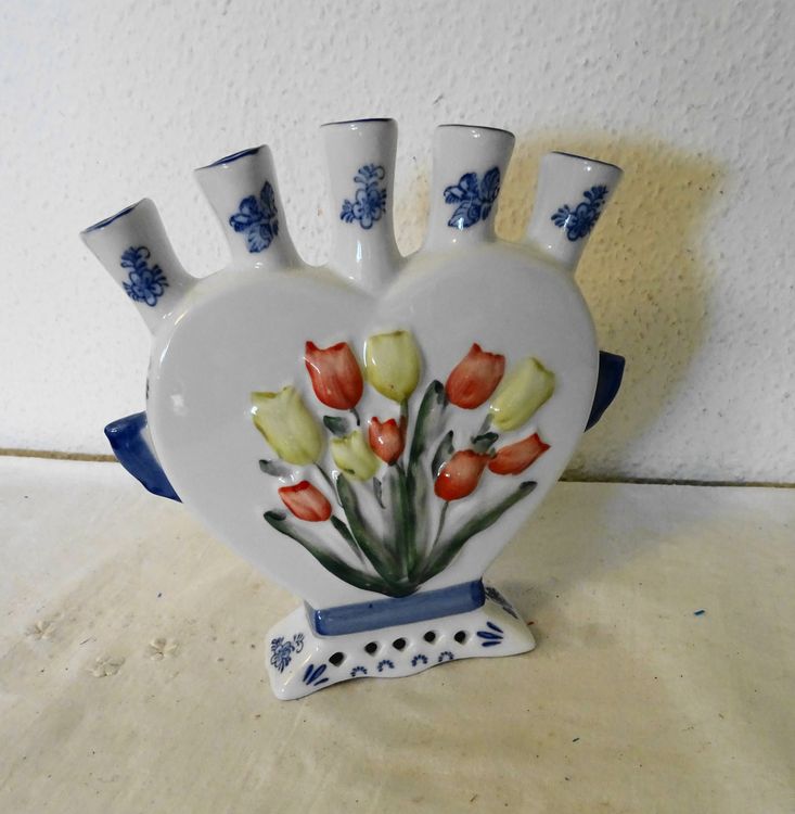 Delftware Royal Twickel Ter Steege Tulpenvase Herzform 70er (Gebraucht ...