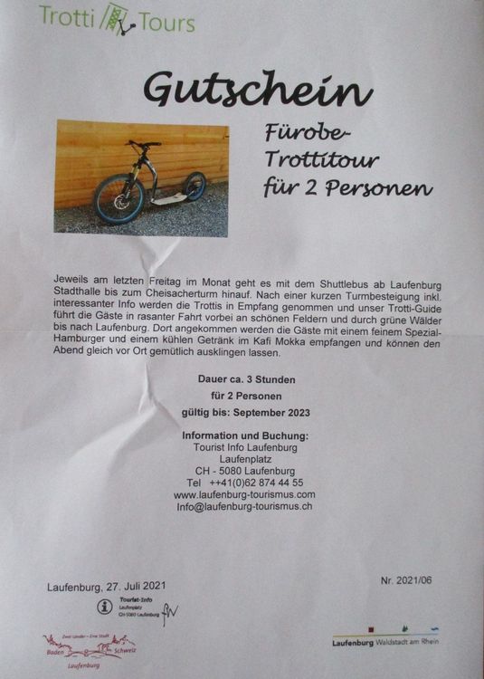 GUTSCHEIN für 2 Pers. Fürobe-Trottitour (Neu und originalverpackt) in ...