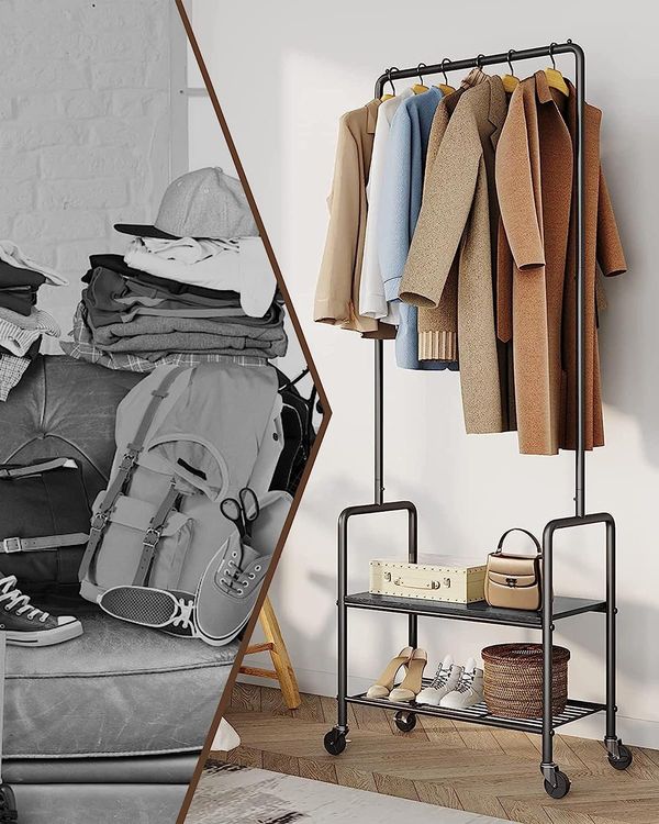 Kleiderständer mit 2 Ablagen auf Rollen, Garderobenständer (Neu und originalverpackt) in ...