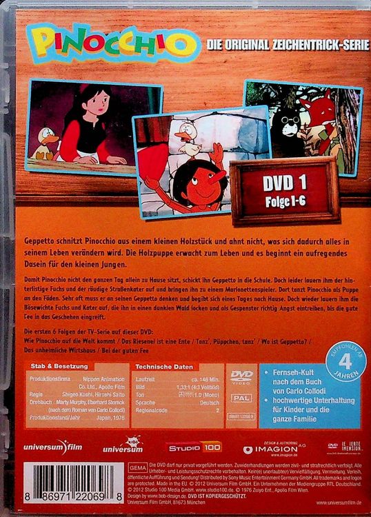 DVD Pinocchio Die Original Zeichentrick -Serie Folge 1 - 6 (Gebraucht ...