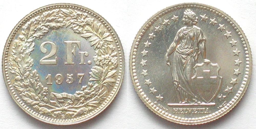 EIDGENOSSENSCHAFT. 2 Franken 1957, Silber, ERSTABSCHLAG! | Kaufen auf Ricardo