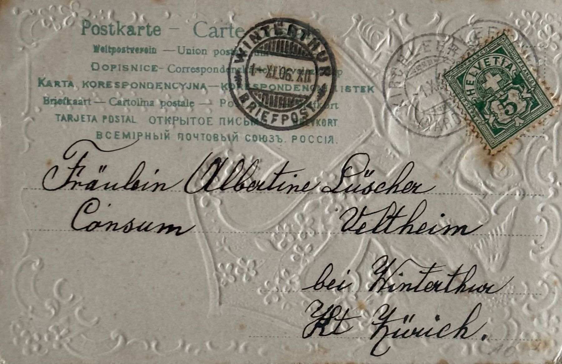 Silber Prägedruck, Taube, Rosen, Vollstempel Kirchleerau AG (Gebraucht ...