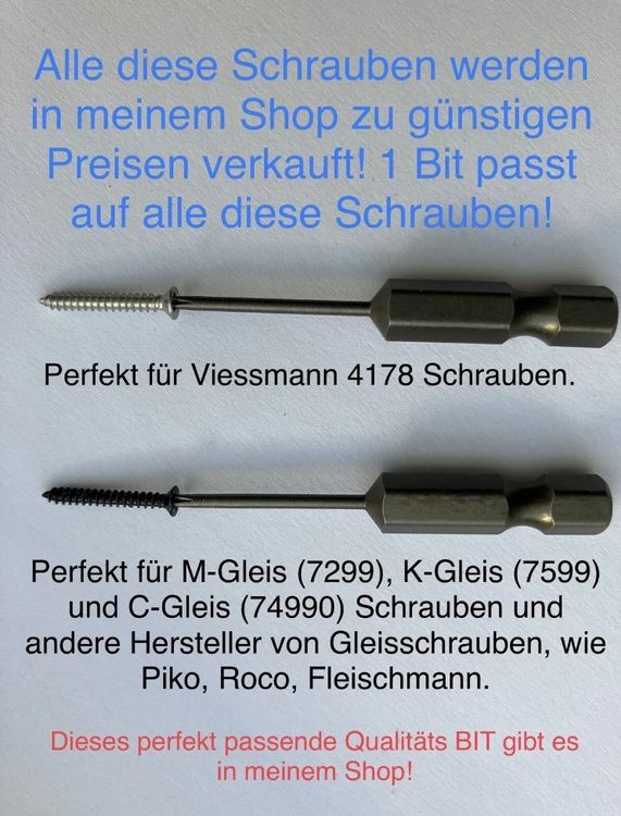 100 St. GLEISSCHRAUBEN für MÄRKLIN M / C GLEIS ähnlich 7299 (Neu ...