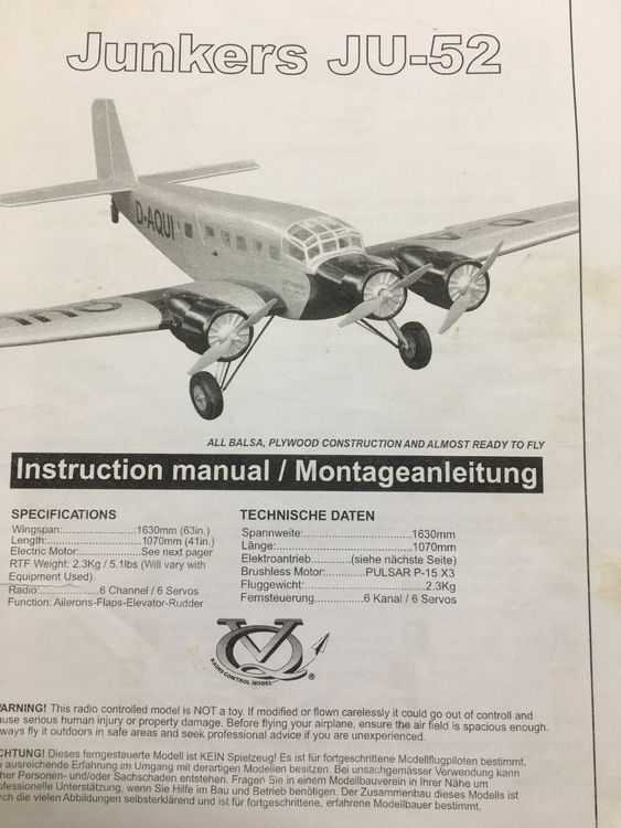 Junkers JU - 52 (Gebraucht) in Grellingen für CHF 165 – nur Abholung ...