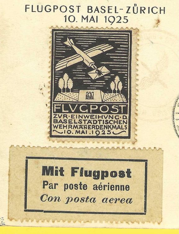 10.5.25ET Flugpost Basel-Zürich-Höngg/Nr.12+F5/Handelp=140.- | Kaufen auf Ricardo