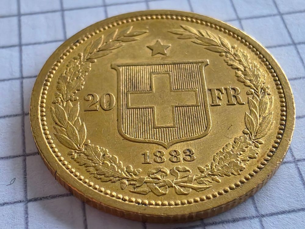 Goldmünze 20 Fr. Helvetia von 1883 Goldvreneli (Gebraucht) in Gunzgen ...