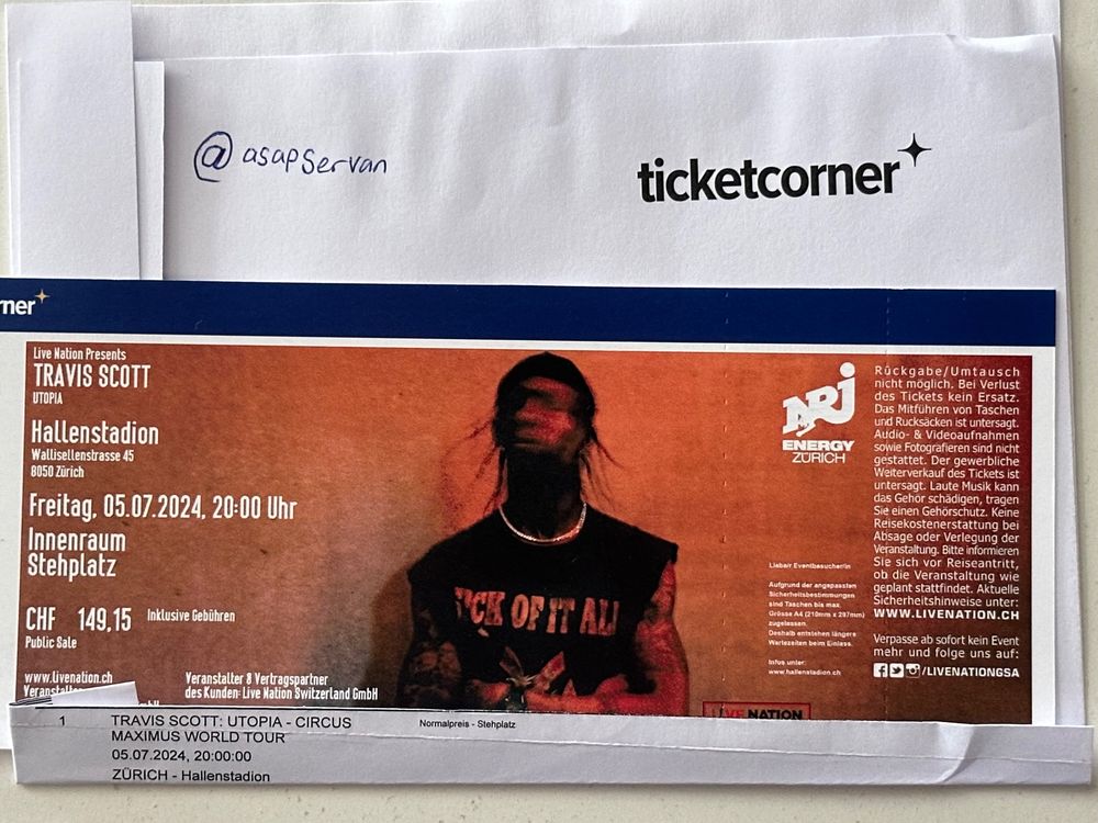 1x Travis Scott Konzertticket Stehplatz Zürich (Neu und ...
