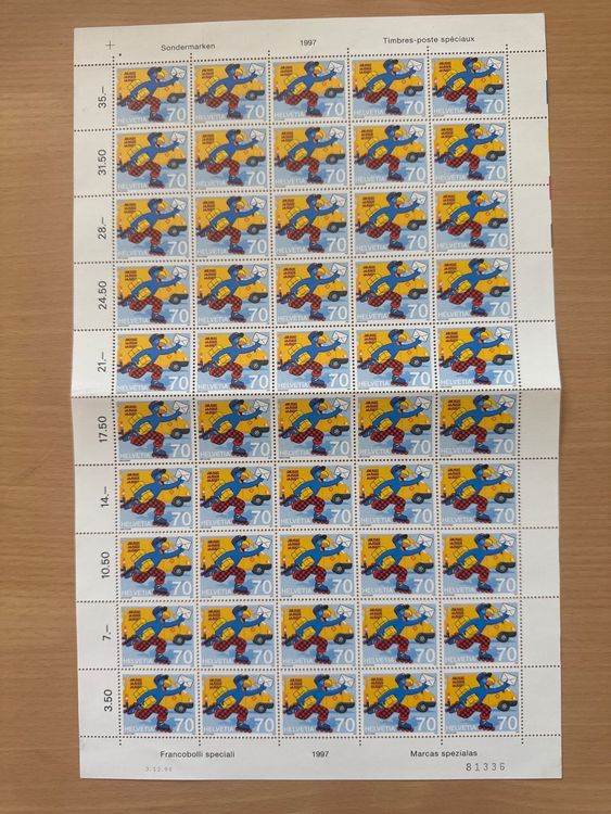 Briefmarkenbogen Sondermarken 1997 70 Rp. Globi bei der Post (Neu und originalverpackt) in ...