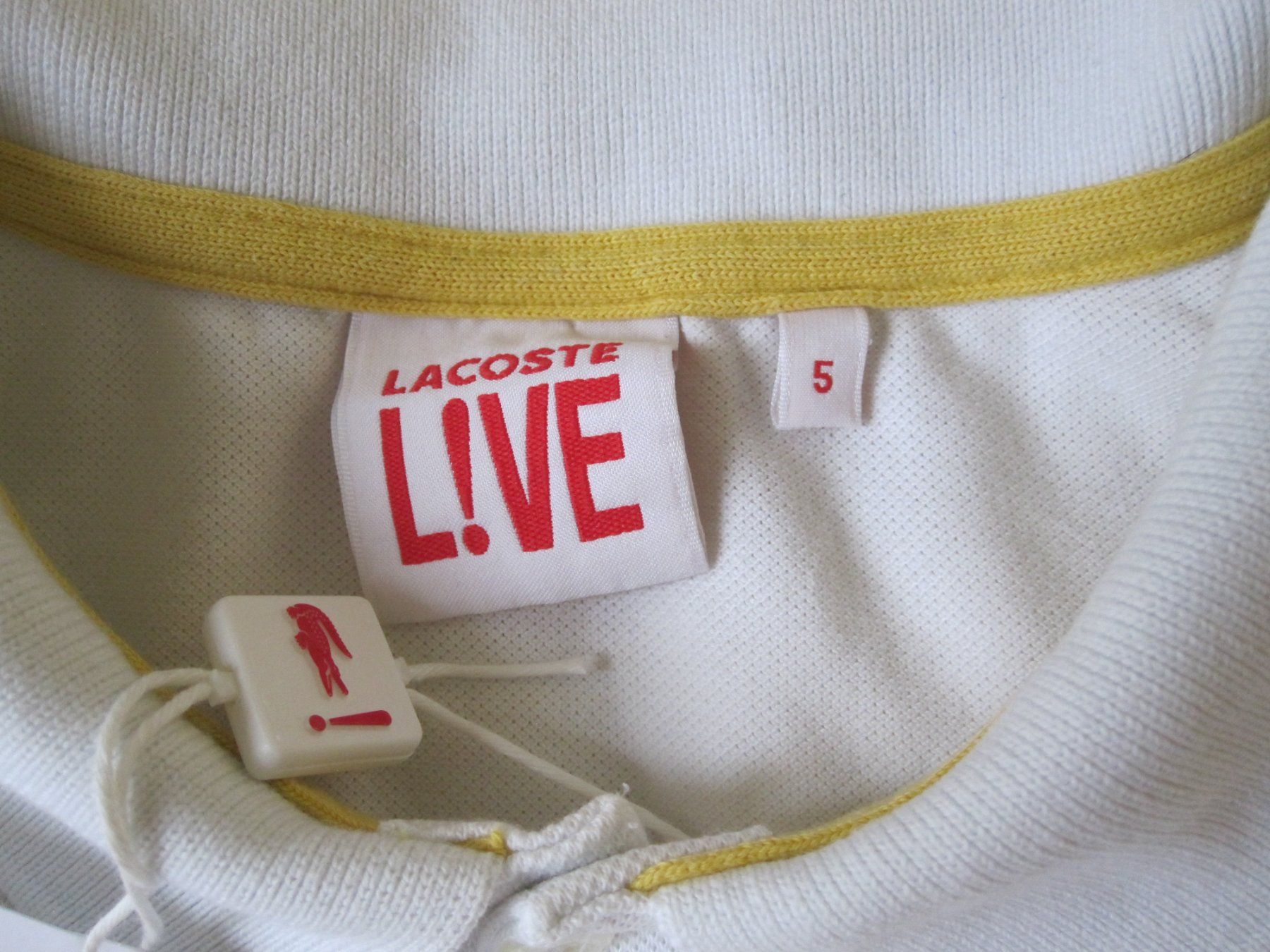 Polo LACOSTE L!VE Blanc Grand Croco jaune, 96% coton (D'occasion) à ...