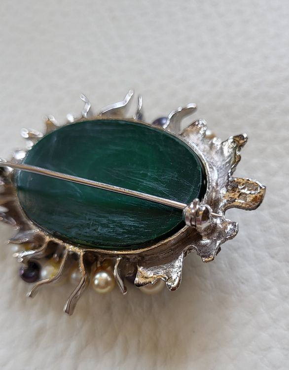 750 UNIKAT Weiss Gold Massiv Brochen Mit Perlen und Stein (Gebraucht ...