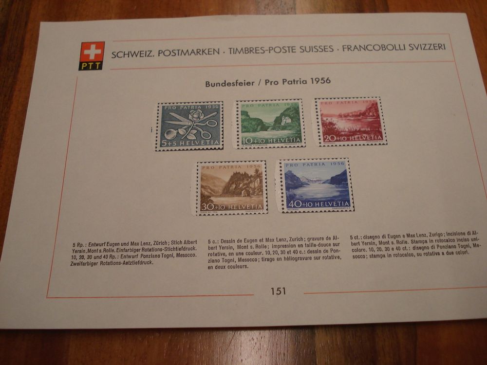 PTT-Sammelblatt 1956, Satz Pro Patria ** | Kaufen auf Ricardo