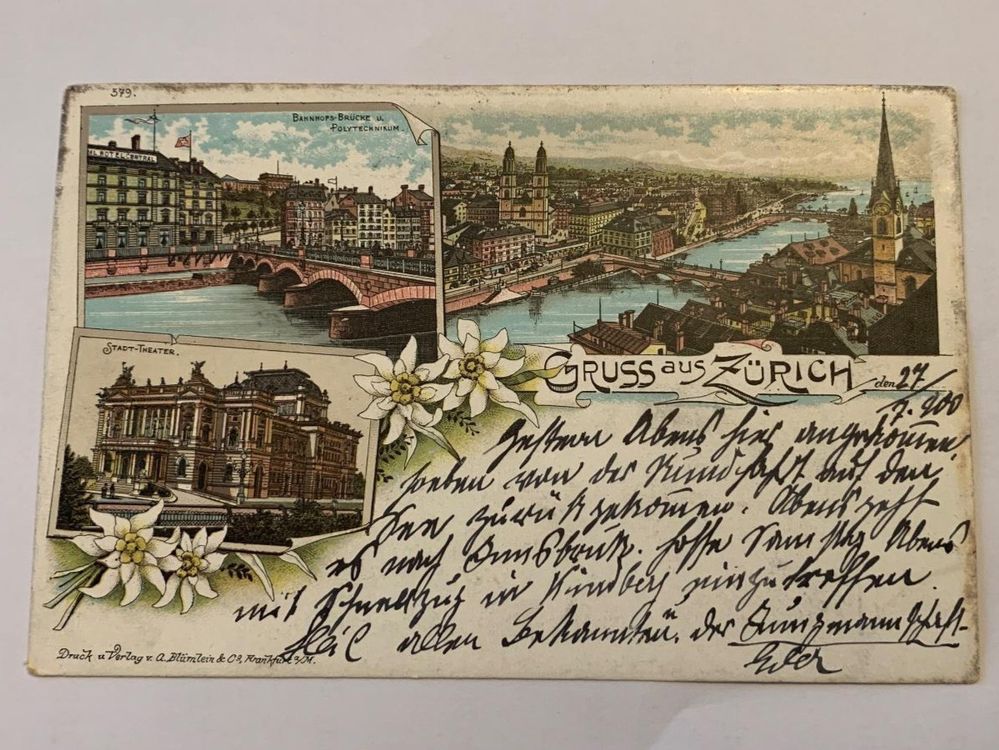 Gruss aus Zürich, Lithographie 1900, Verlag A. Blümlein (Gebraucht) in Münchenbuchsee für CHF 10 ...