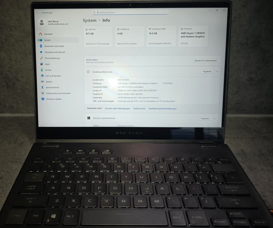 Asus ROG Flow X13,funktioniert,Tastatur defekt,Touchpad ok (Defekt) in ...