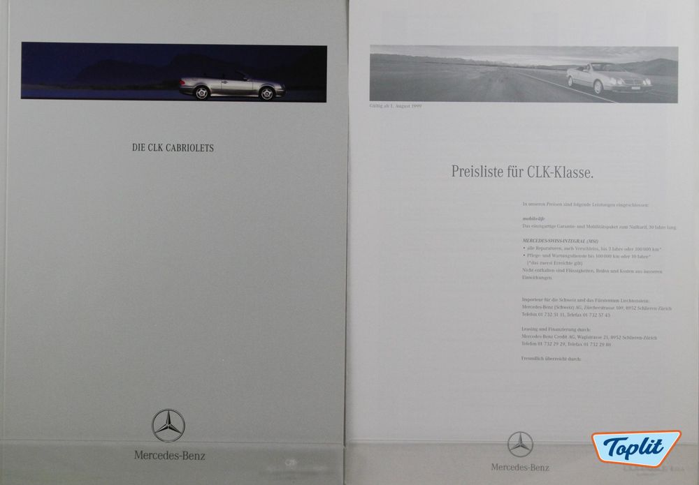 PROSPEKT & PREISLISTE - MERCEDES A208 CLK CABRIO - 1999 (Gebraucht) in ...