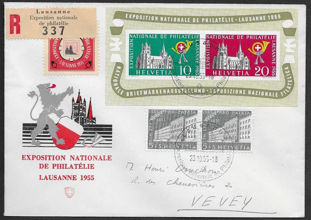 1955 R/Brief illust. Lausanne Block + Zusatzfrankatur ab 1.- (Gebraucht) in Zürich für CHF 5 ...