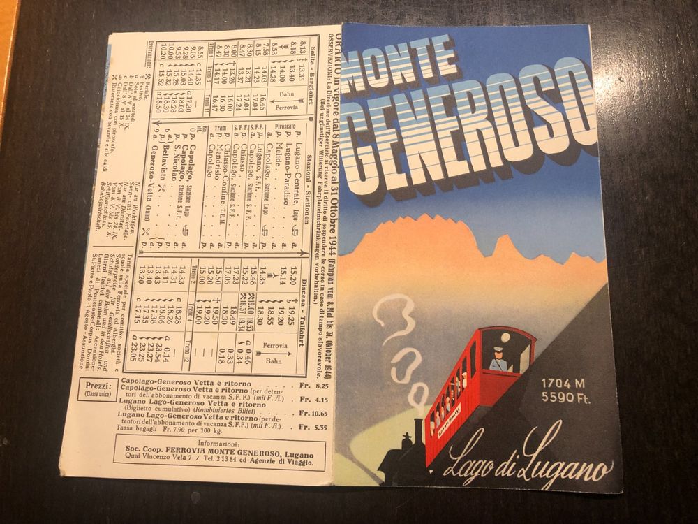 Monte Generoso Lago di Lugano Fahrplan 1944 (Gebraucht) in Pfäffikon ZH für CHF 12 – mit ...