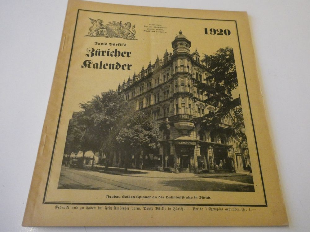 Züricher Kalender 1920 von David Bürkli (Gebraucht) in Hinterforst für ...