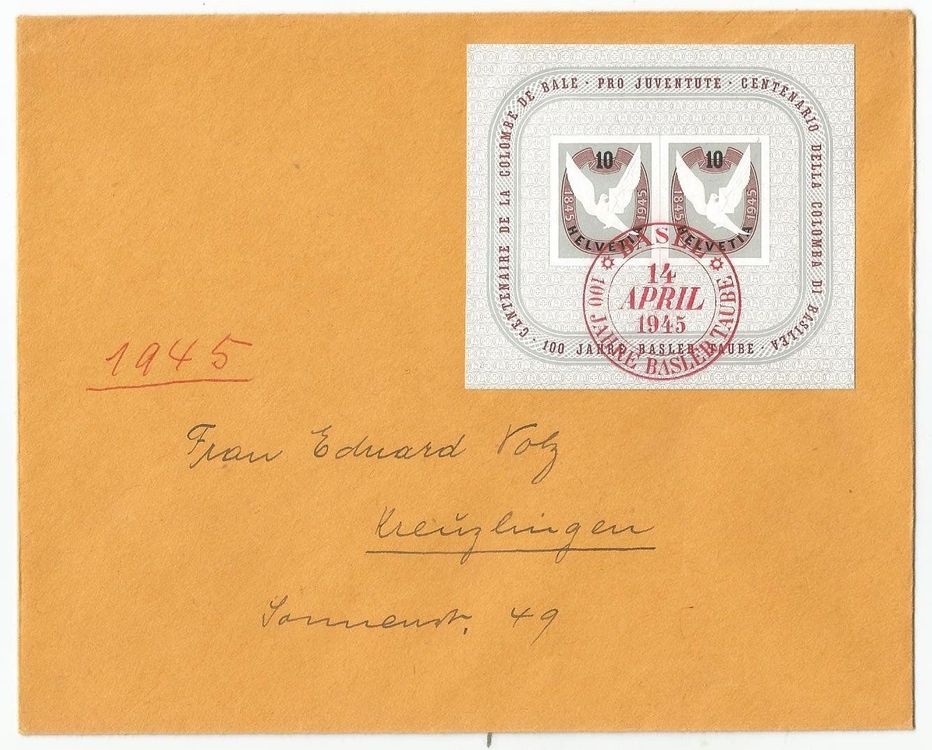 ** BLOCK W23 - BASLER TAUBE BLOCK AUF UMSCHLAG ** | Kaufen auf Ricardo