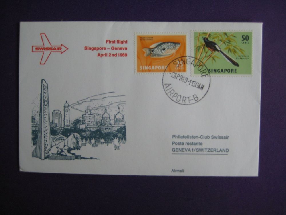 Erstflug SINGAPORE-GENF 2.4.1969 (Neu (gemäss Beschreibung)) in Wangs für CHF 1 – mit Lieferung ...