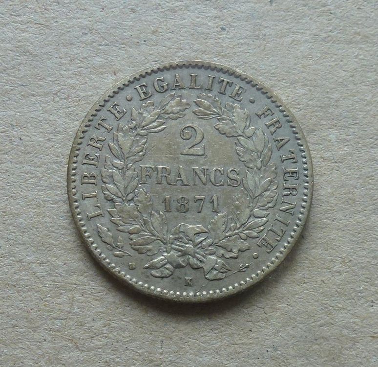 Frankreich ++ 2.- Francs 1871 K, gute Erhaltung (Gebraucht) in Walkringen für CHF 110 – mit ...