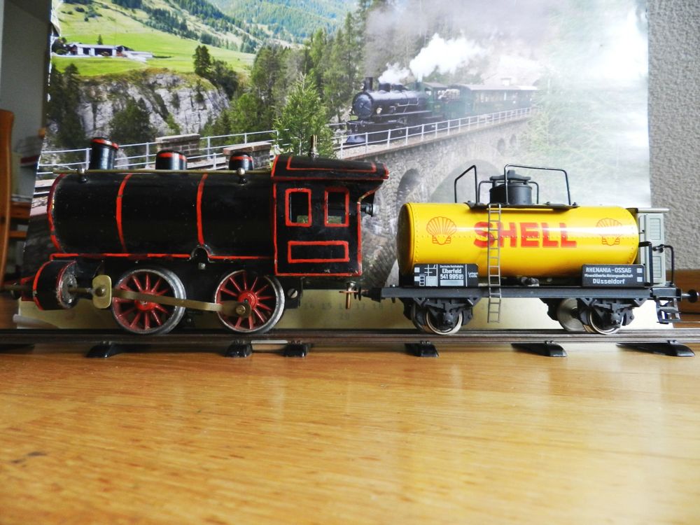BING-Dampflok Uhrwerk sehr alt mit ETS-SHELL Wagen m.B Spur0 (Gebraucht ...
