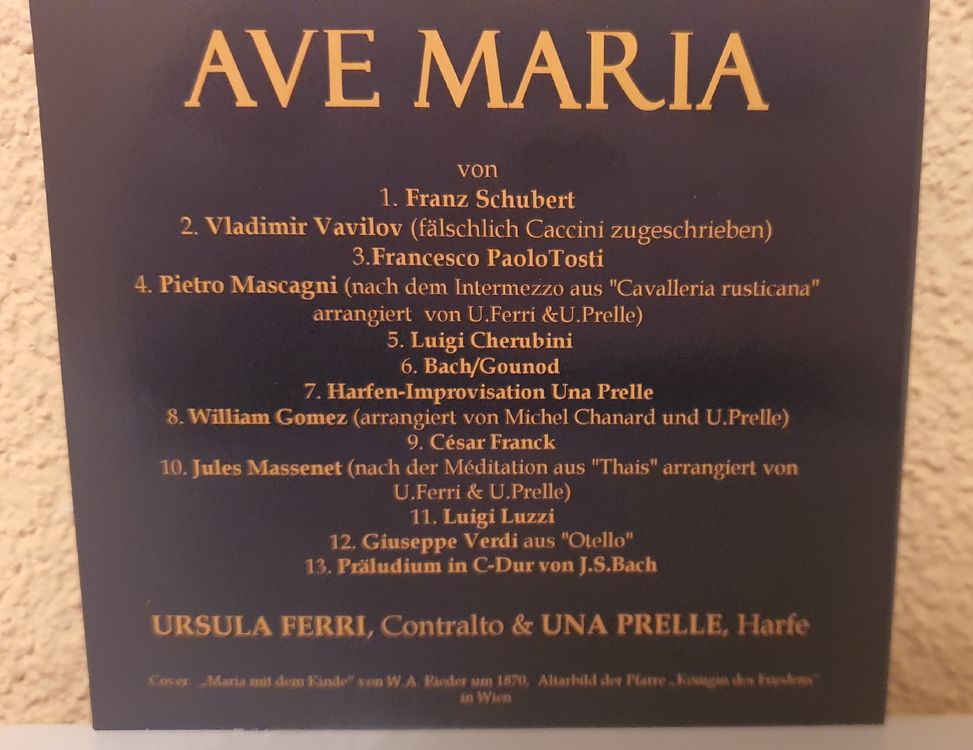 "AVE MARIA" CD Schubert, Bach-Gounod (Neu und originalverpackt) in ...