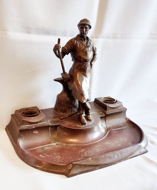 Doppel - Tintenfass mit Schmied-Skulptur, Ferdinand Frick? | Kaufen auf Ricardo