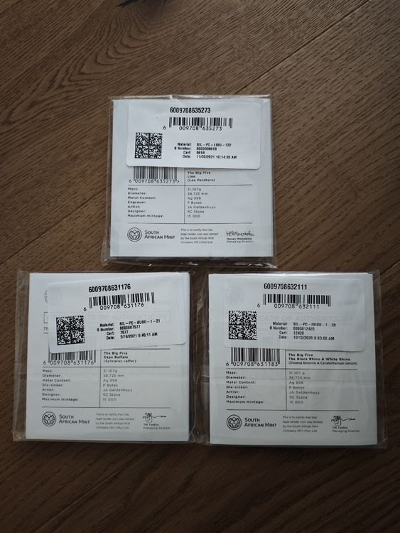 Silbermünzen „Big Five“ – ORIGINAL & ungeöffnet LIMITED (Neu und ...