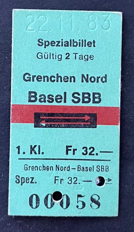 Grenchen Nord Basel SBB/ Spezialbillett/ 1983 (Gebraucht) in Wabern für CHF 2.4 – mit Lieferung ...
