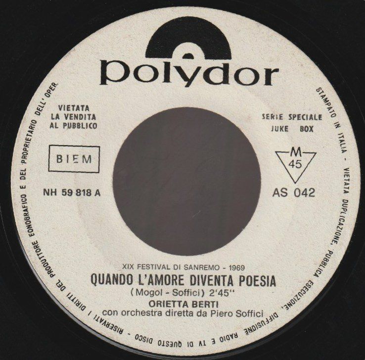 7 " BERTI ORIETTA /ARMANDO SAVINI QUANDO L'AMORE DIVENTA POE (Gebraucht ...