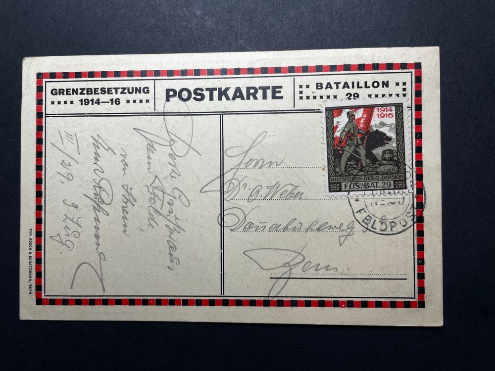 Grenzbesetzung Militärpostkarte 1914/16, I. Weltkrieg (Gebraucht) in Bern für CHF 10 – mit ...