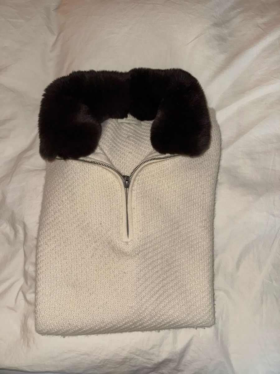Quarter Zip blanc en cachemire avec col en fourrure (D'occasion) à ...