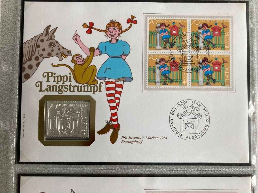 Münzbrief "PIPPI LANGSTRUMPF" mit Silberbriefmarke 999/10gr (Gebraucht) in schlieren für CHF 10 ...