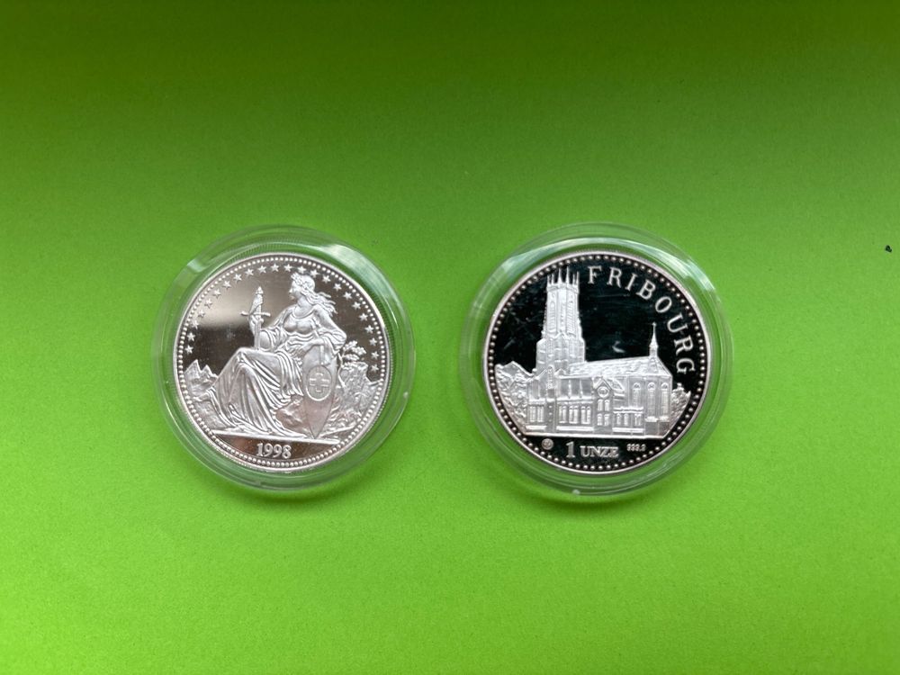 Silbermünzen 1998 Helvetia & Fribourg Schweiz (Neu und originalverpackt) in Dietwil für CHF 35 ...