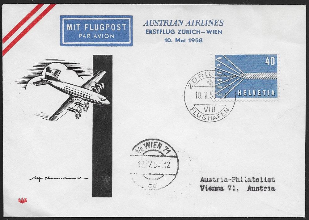 1958 Luftpost Brief illust. ZH-WIEN RF 58.7b schön ab 1.- (Gebraucht) in Zürich für CHF 1 – mit ...