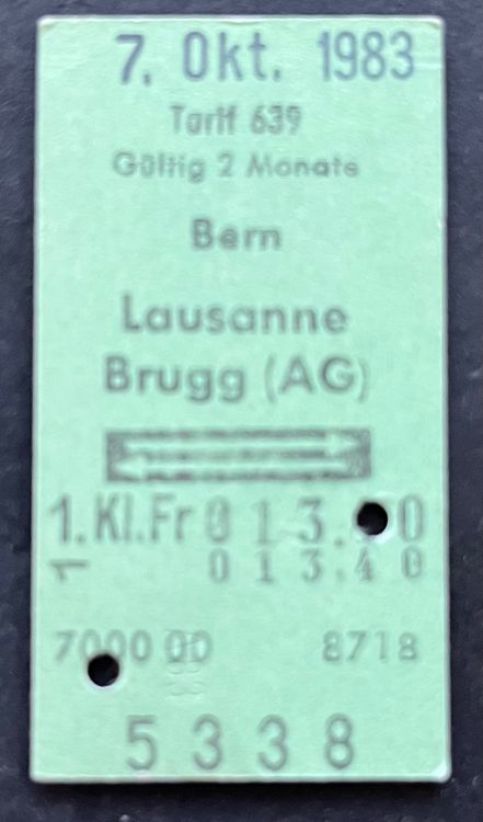 Bern Lausanne Brugg (AG) 1. Klasse Billett 1983 | Kaufen auf Ricardo