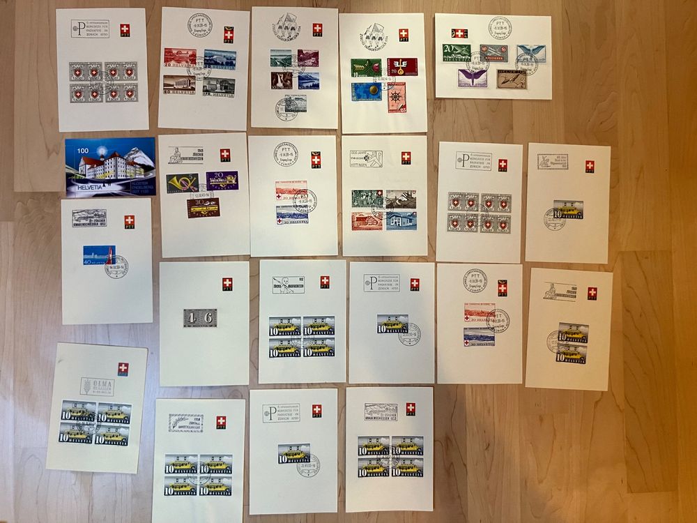 Schweizer Briefmarken 50er Jahre, Ersttagsbriefe, PPT Blatt (Gebraucht ...
