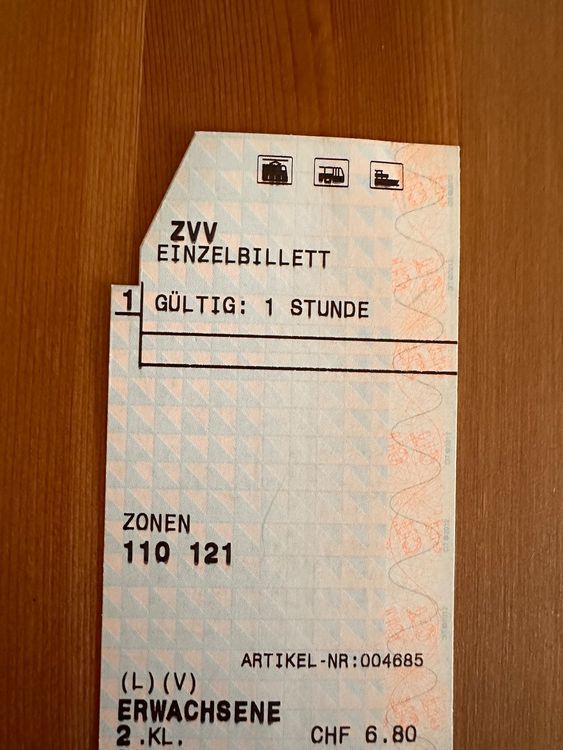 NEU ZVV (3 Stück) Einzelfahrtkarte - Zonen 110, 121 (Neu und ...