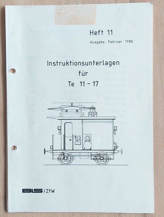 Instruktionsunterlagen für BLS Te 11-17 | Kaufen auf Ricardo