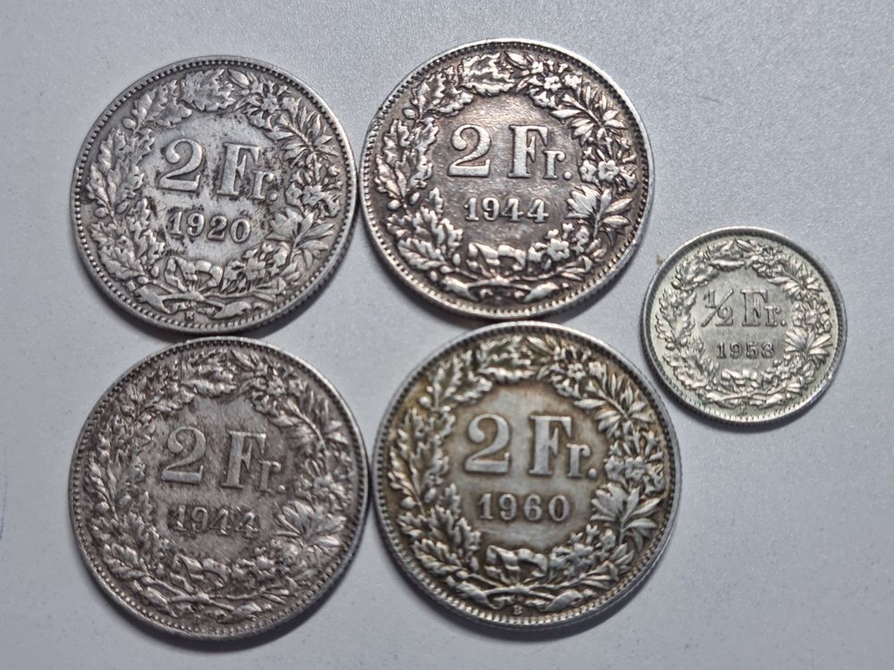 4x 2Fr 1920, 2x 1944, 1960 1x 1/2 Fr 1952 (Gebraucht) in Arni AG für ...