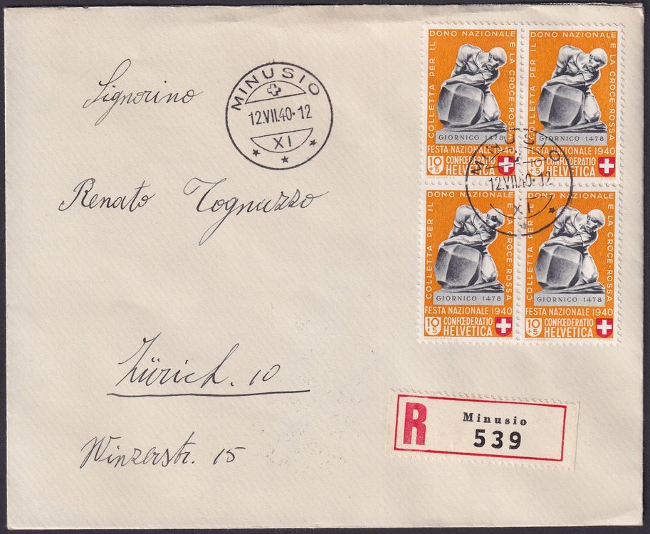 1940, Brief v. MINUSIO mit B4 im Viererblock, sauberer BELEG (Gebraucht ...