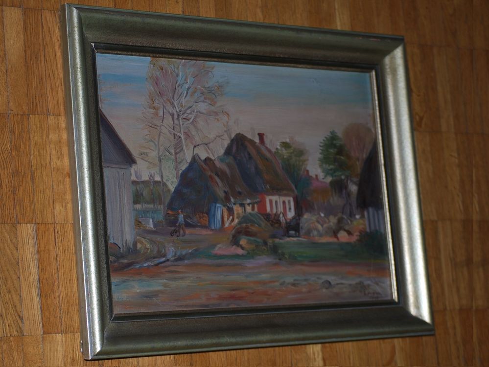 Gemälde: Land, Haus, Scheune, Stall, Rahmen gold, E. Hummel | Acheter sur Ricardo