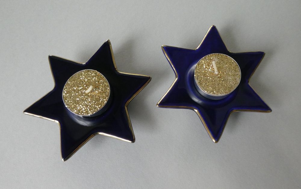 2 Kerzenständer/Kerzenhalter, Stern Porzellan kobalt 10.5 cm (Neu ...