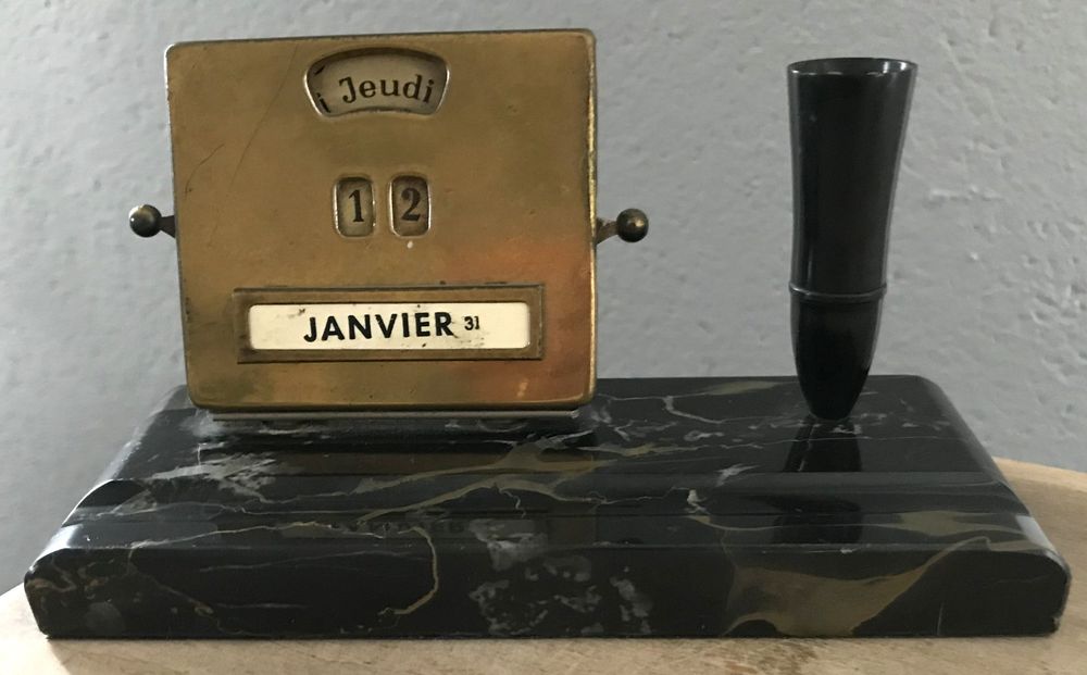 Ewiger Kalender Büro Garnitur Messing + Marmor vintage alt (Gebraucht ...