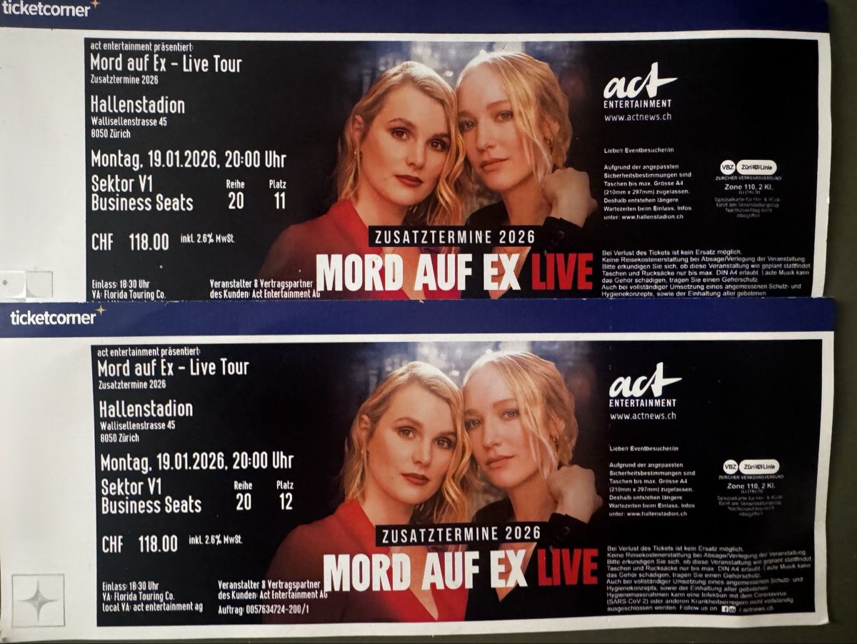 VIP Tickets: Mord auf Ex Zürich HEUTE 19. Januar (Neu (gemäss ...
