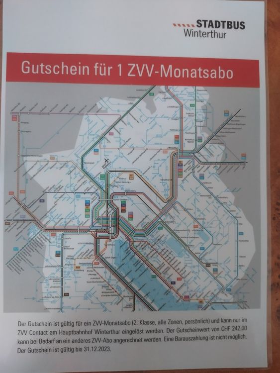 Gutschein für ZVV Monatsabo (alle Zonen oder annrechenbar) | Kaufen auf Ricardo