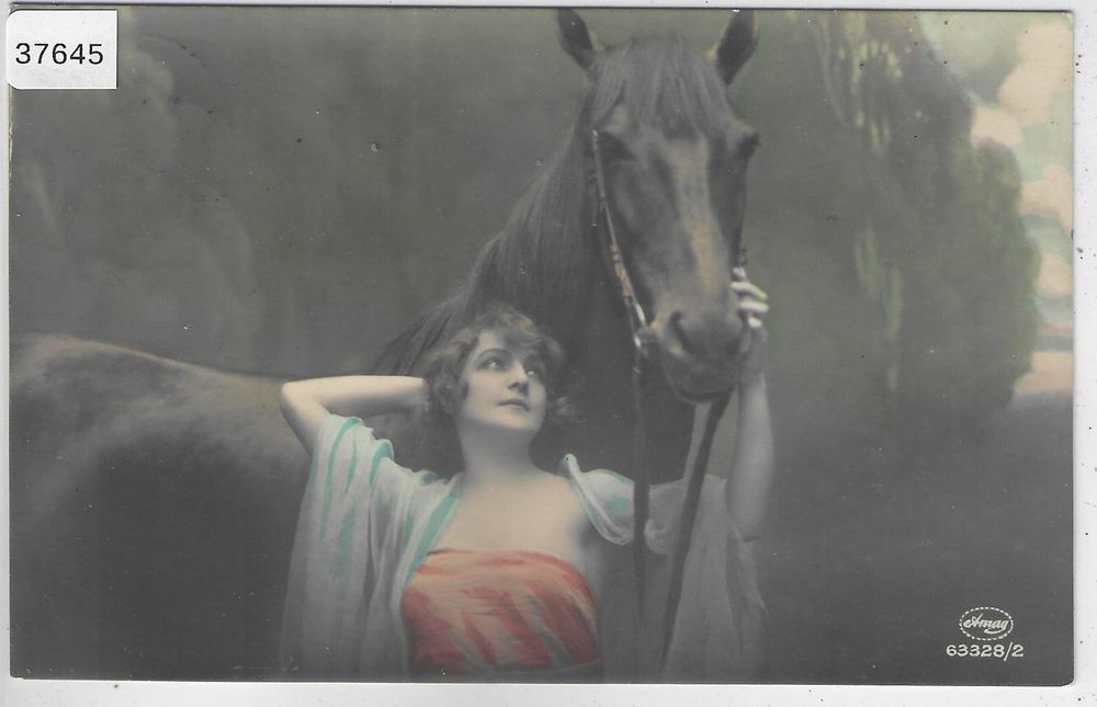Junge Frau mit Pferd - coloriert - Femme cheval | Kaufen auf Ricardo Junge Frau mit Pferd - coloriert - Femme cheval | Kaufen auf Ricardo