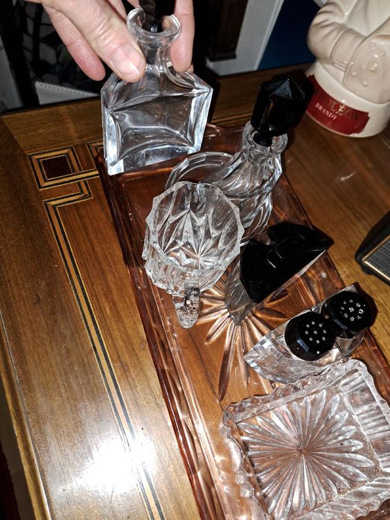 Antikes Kristall Set, Glas, Öl essig salz Pfeffer art deco (Gebraucht ...