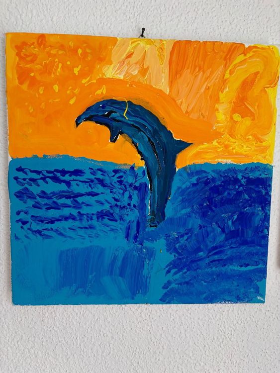 Farbenfrohe Acrylmalerei, Delphin, Unikat selbstgemalt etc. (Neu ...
